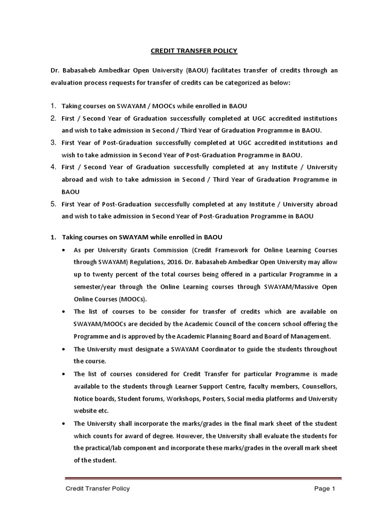 Credit Transfer Policy | PDF | Postgraduate Education | University And ...