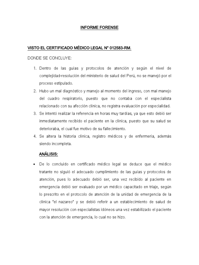 Informe Medico Legal | PDF | Historial médico | Clínica