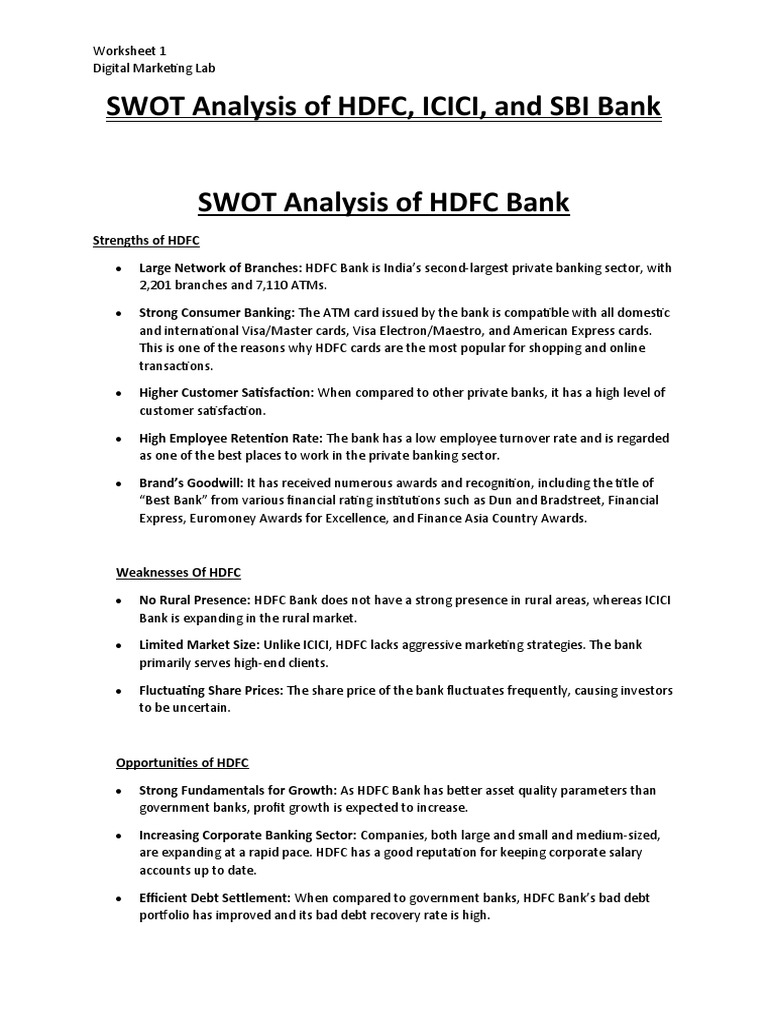 SWOT and Technical Analysis of Banks Namely ICICI, SBI, and HDFC | PDF ...