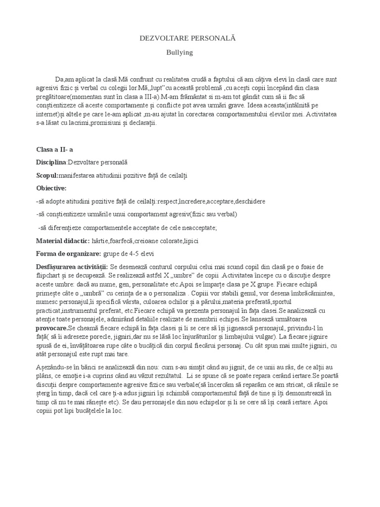 Proiect de Lectie Bullying | PDF