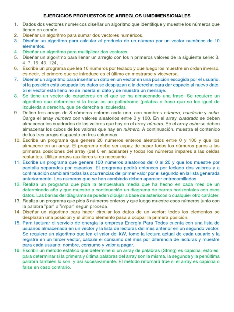 Ejercicios Propuestos de Arreglos Unidimensionales | PDF | Estructura de datos de matriz ...