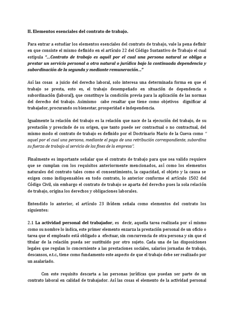Guia 3 Elementos Esenciales Del Contrato | PDF | Derecho laboral | Salario