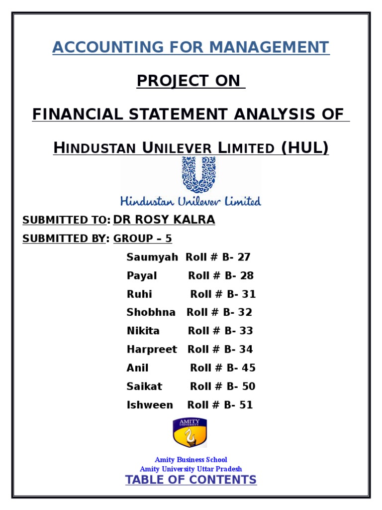 Accounting For Management: Project On Financial Statement Analysis of H ...