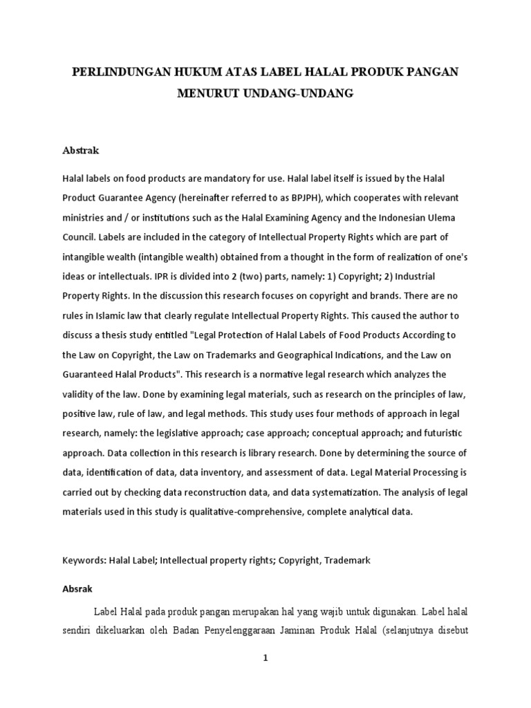 Perlindungan Hukum Atas Label Halal Produk Pangan Menurut Undang-Undang ...