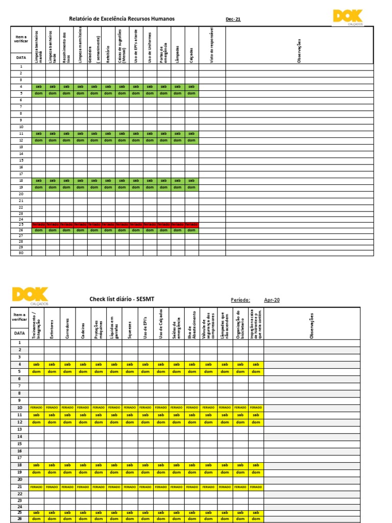 Check List Diário 2021 | PDF