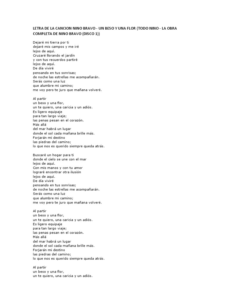 Letra Un Beso y Una Flor Nino Bravo | PDF