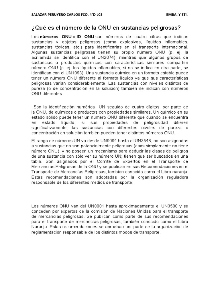 Números ONU para Sustancias Peligrosas | PDF | Ciencias sociales