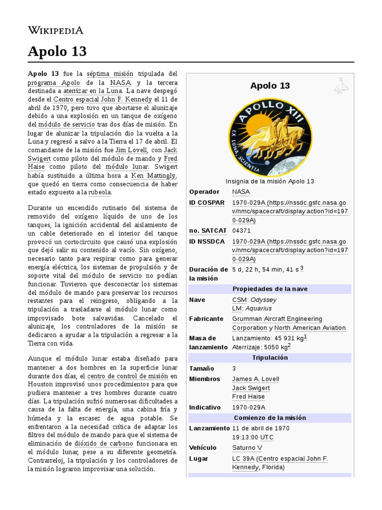 Apolo 13 | Descargar gratis PDF | Programa Apolo | Nasa
