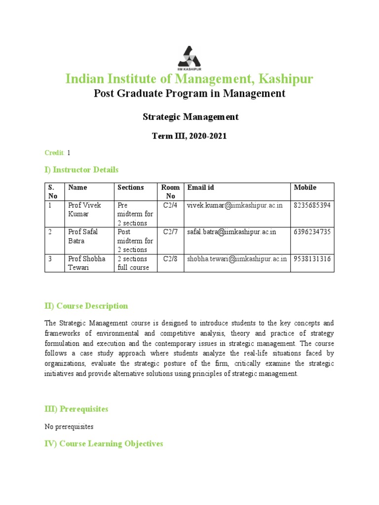 Strategic Management Course Outline | PDF | Academic Dishonesty ...