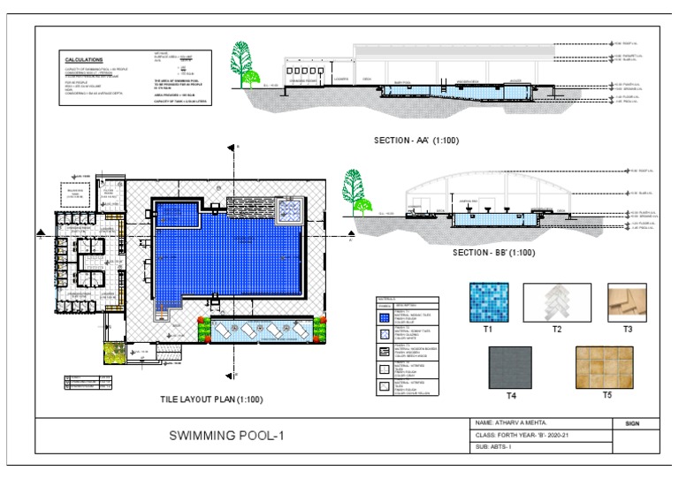Swimming Pool-1: SECTION - AA' (1:100) | PDF | Tile | Interior Design
