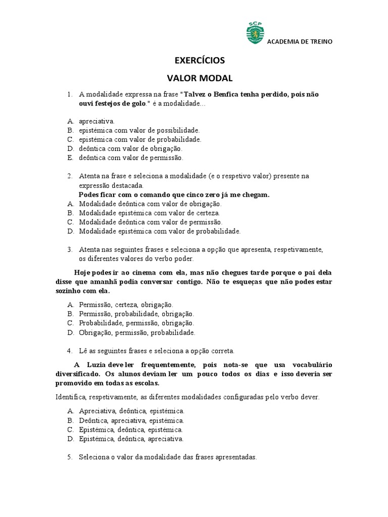 Valor Modal Exercícios | PDF