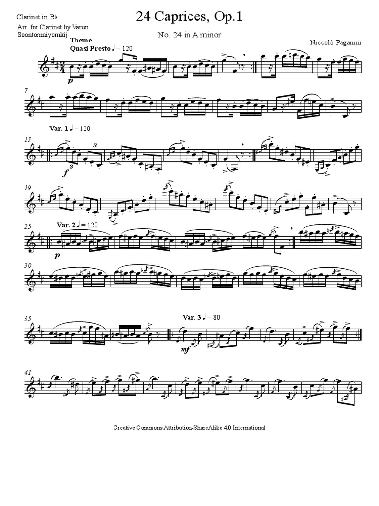 24 Caprices For Solo Violin, Op.1 (Paganini, Niccolò) - Complete Score | PDF | Violon | Musique ...
