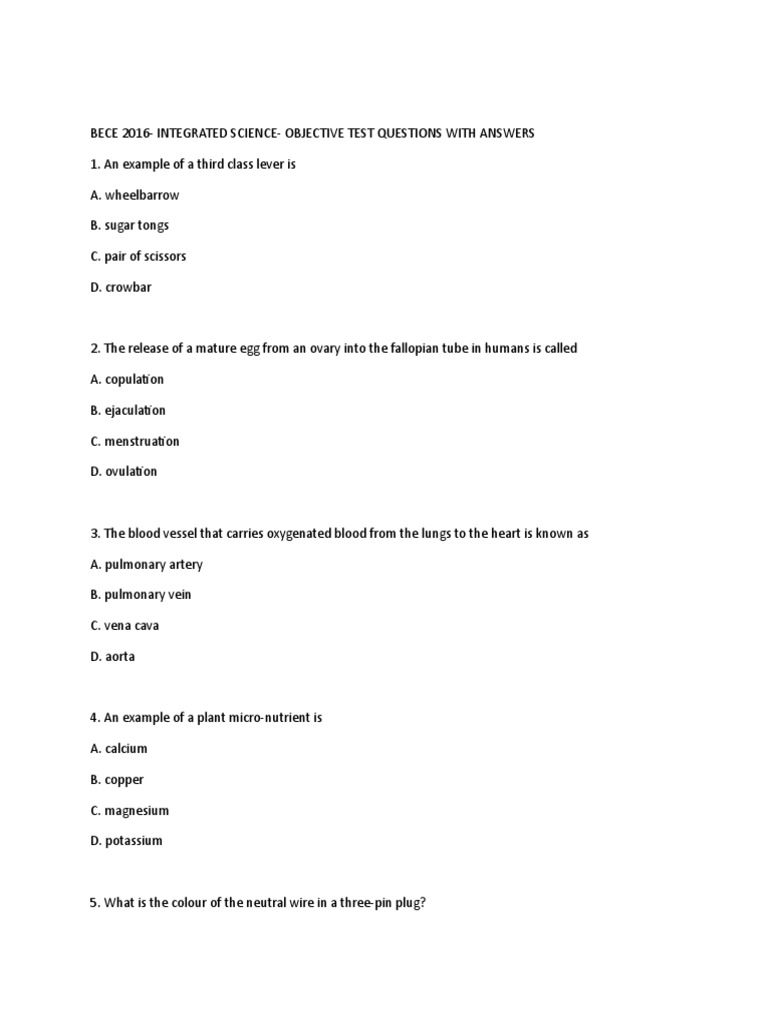 Bece Integrated Science Objective Questions and Answers | PDF | Soil ...