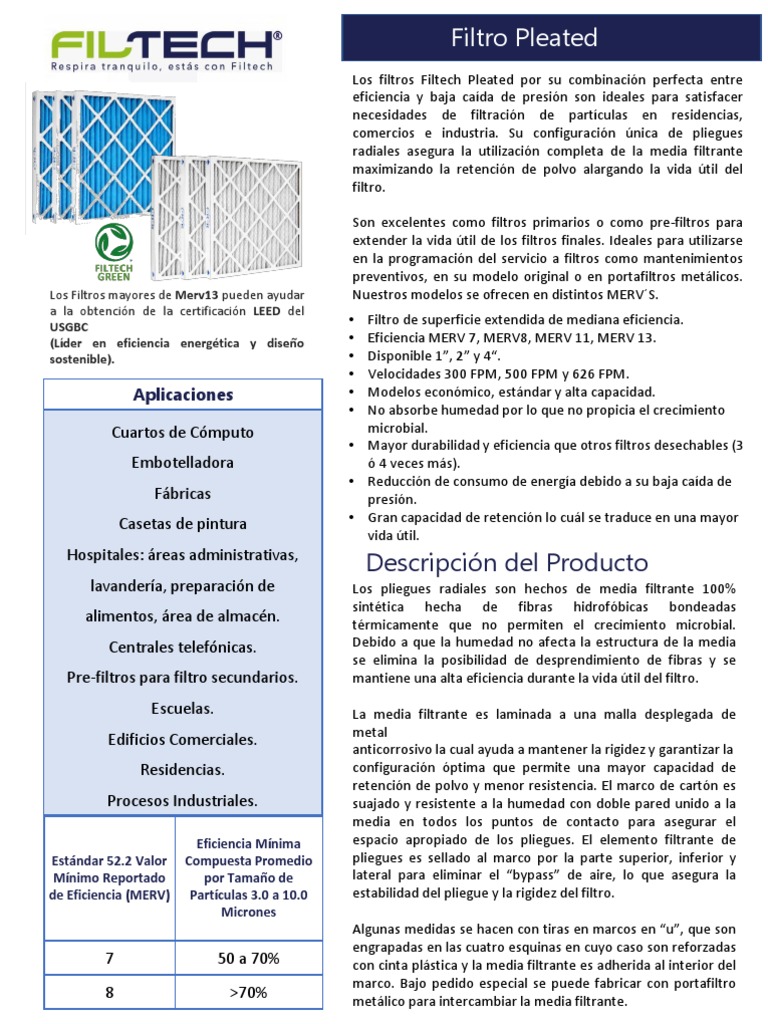 Filtro Filtech Pleated | PDF | Uso eficiente de energía | La política energética