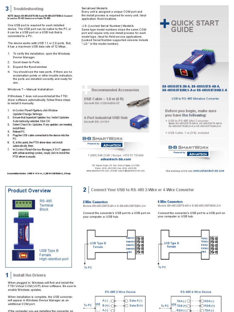 RS 485 To USB Converter Quick Start Guide | PDF | Usb | Physical Layer Protocols