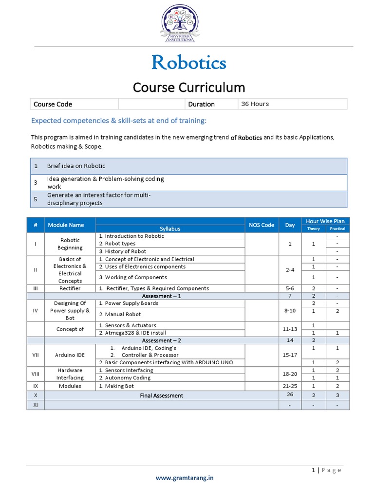 Robotics: Course Curriculum | PDF | Arduino | Robotics