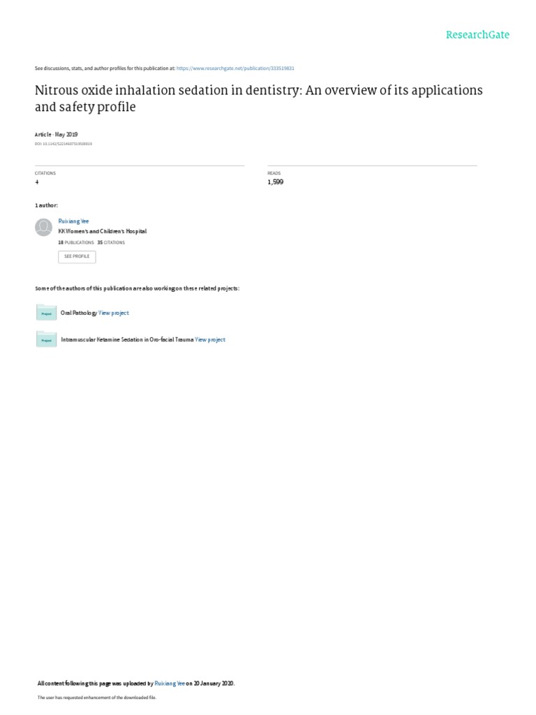 Nitrous Oxide Sedation in Dentistry Overview | PDF | Nitrous Oxide ...