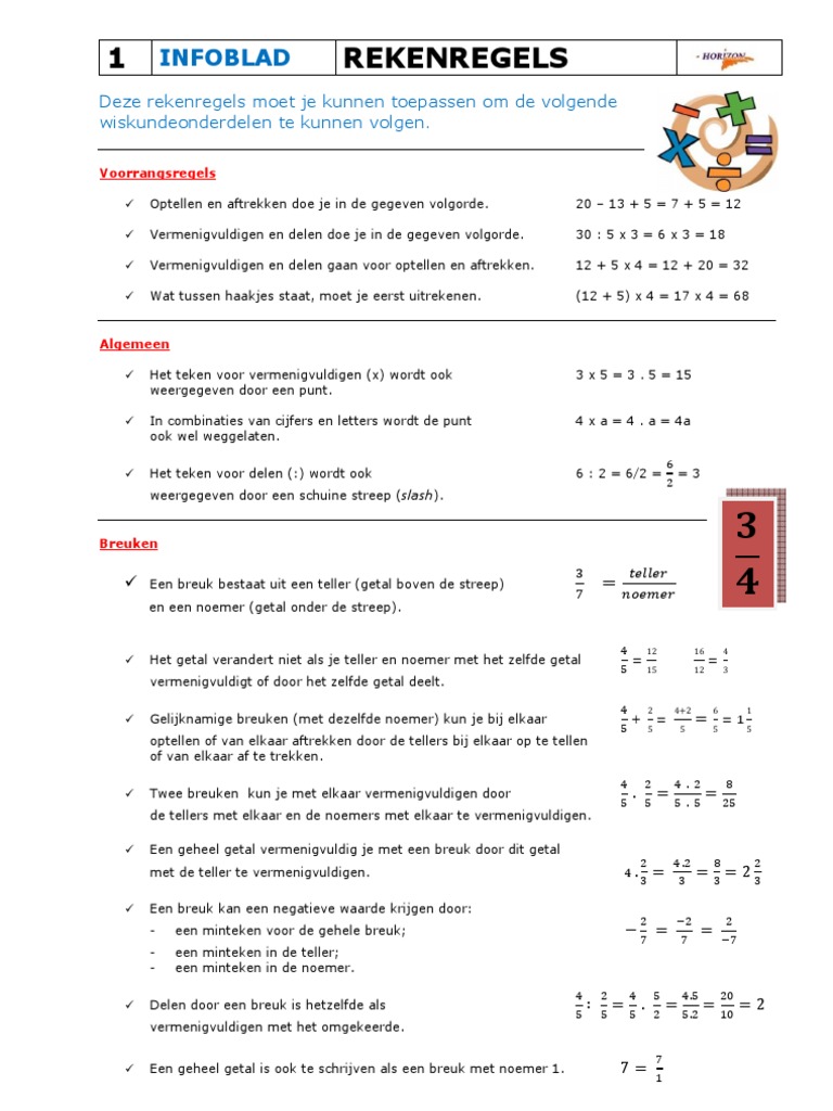 Wiskunde 01 Rekenregels Infoblad | PDF