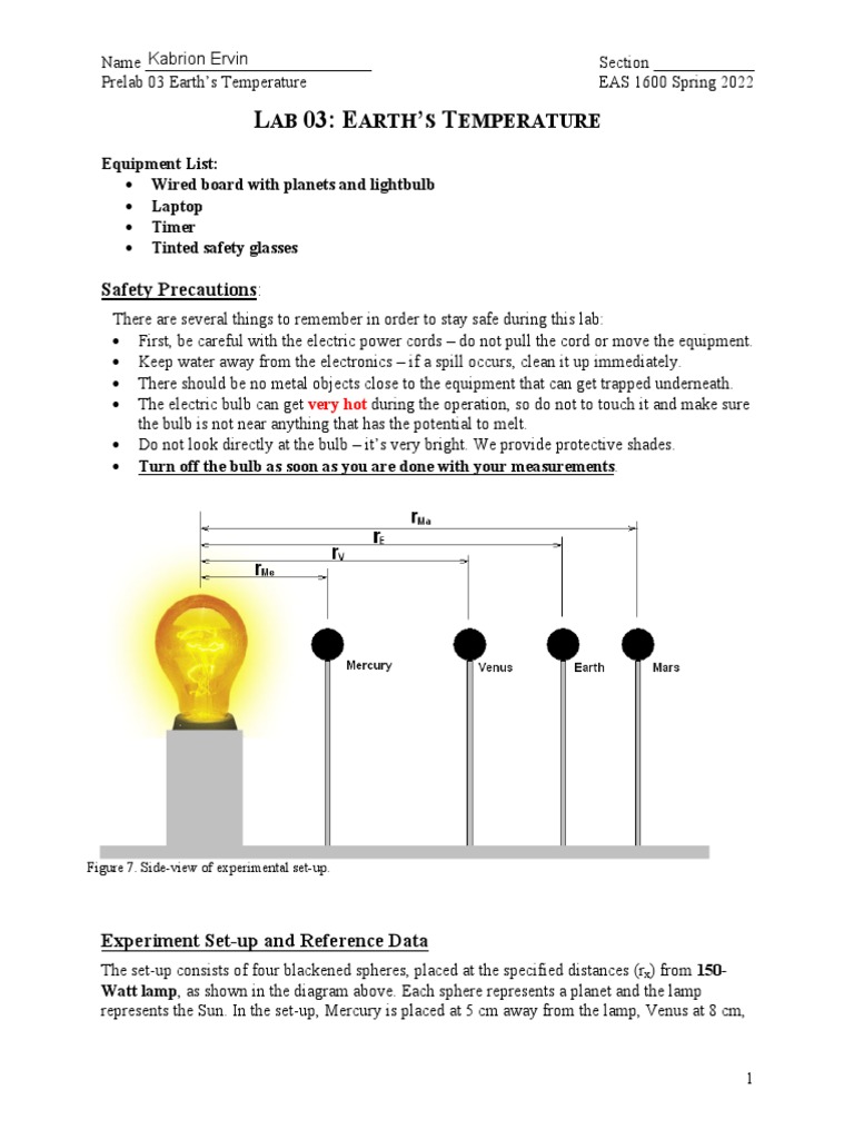 Lab 03 - Earths Temperature SP 22 | PDF | Greenhouse Effect | Earth