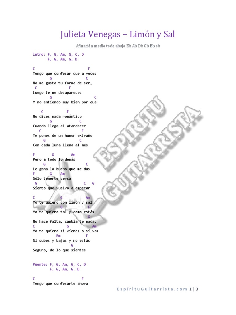 Acordes de "Limón y Sal" de Julieta Venegas | PDF