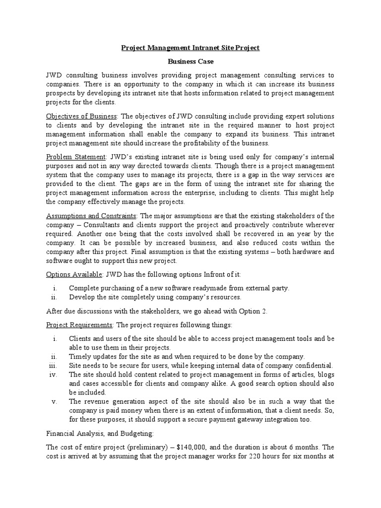 Project Management Intranet Site Project Business Case | Download Free ...