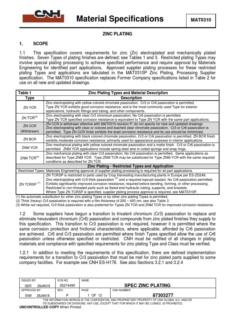 Material Specifications: Zinc Plating 1. Scope | PDF | Corrosion | Screw