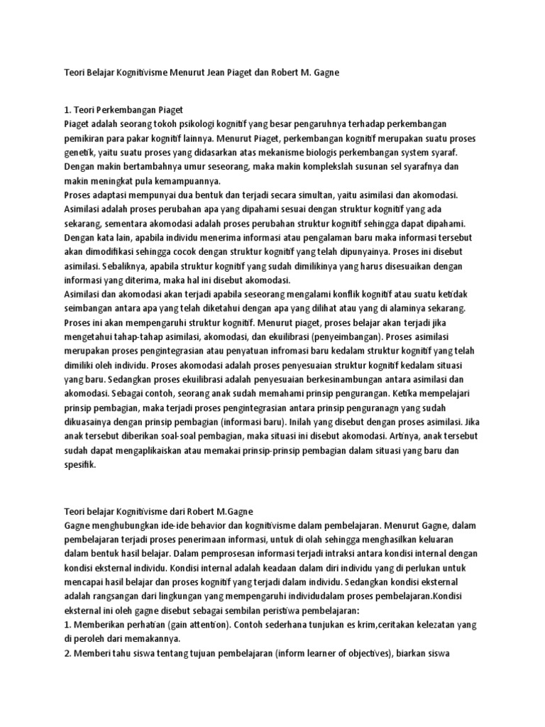 Kognitivisme: Piaget dan Gagne | PDF