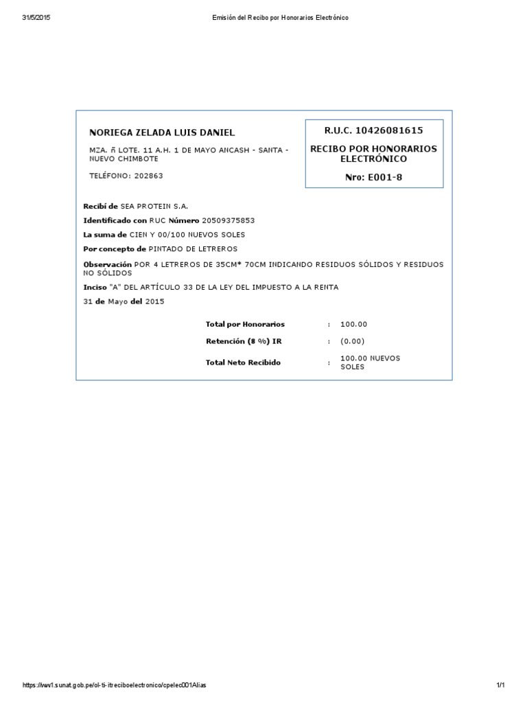 Recibo Electronico E001-08 | PDF