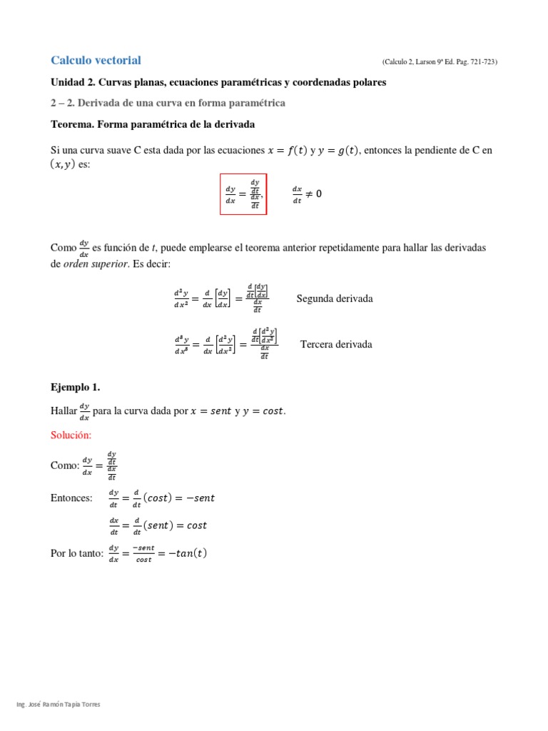 2 - 2. Derivada de Una Curva en Forma Parametrica | PDF | Pendiente | Derivado