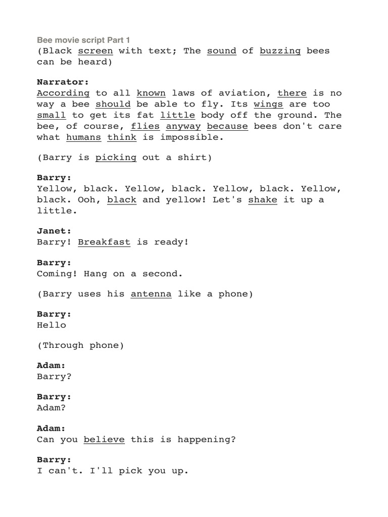 Bee Movie Script Part 1 | PDF | Bees