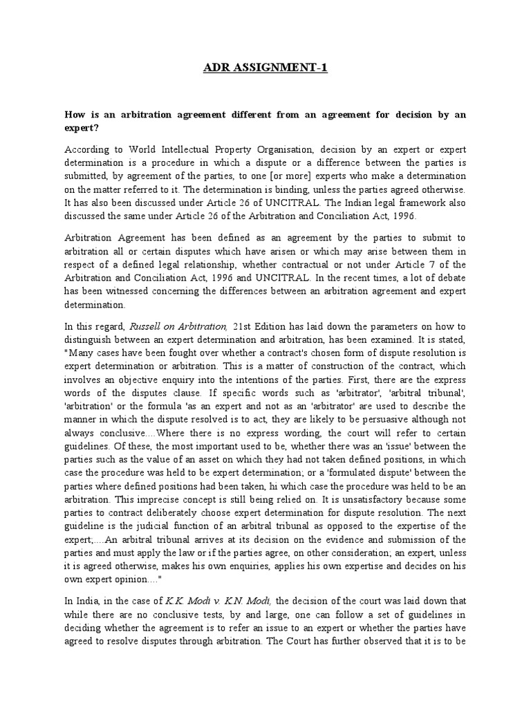 ADR Assignment | Download Free PDF | Arbitration | Arbitral Tribunal