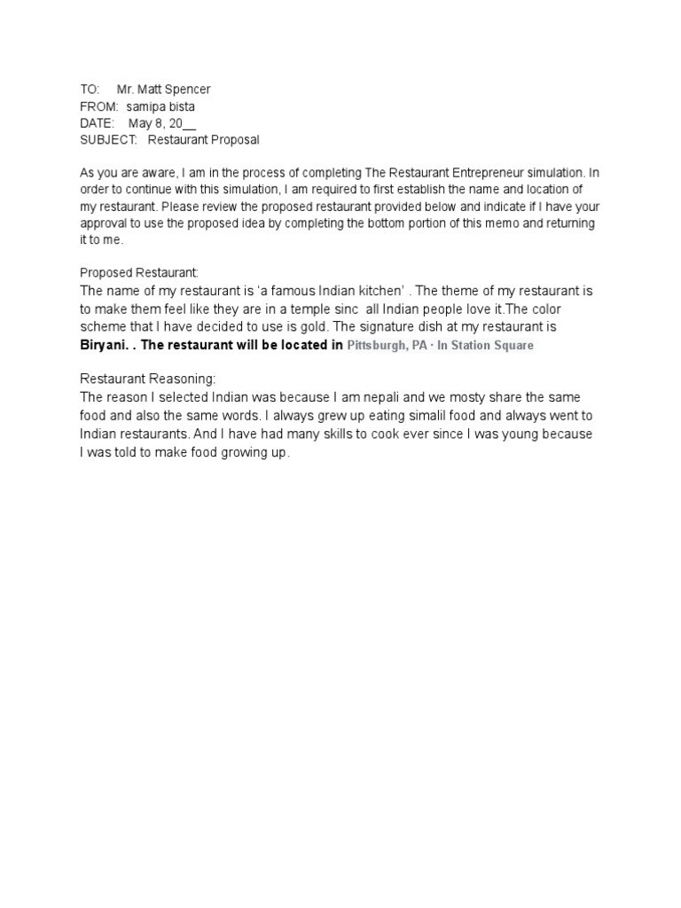 Restaurant Proposal | PDF