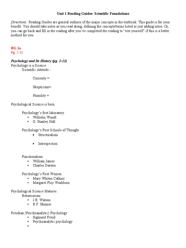 Directions: Reading Guides Are General Outlines of The Major Concepts ...