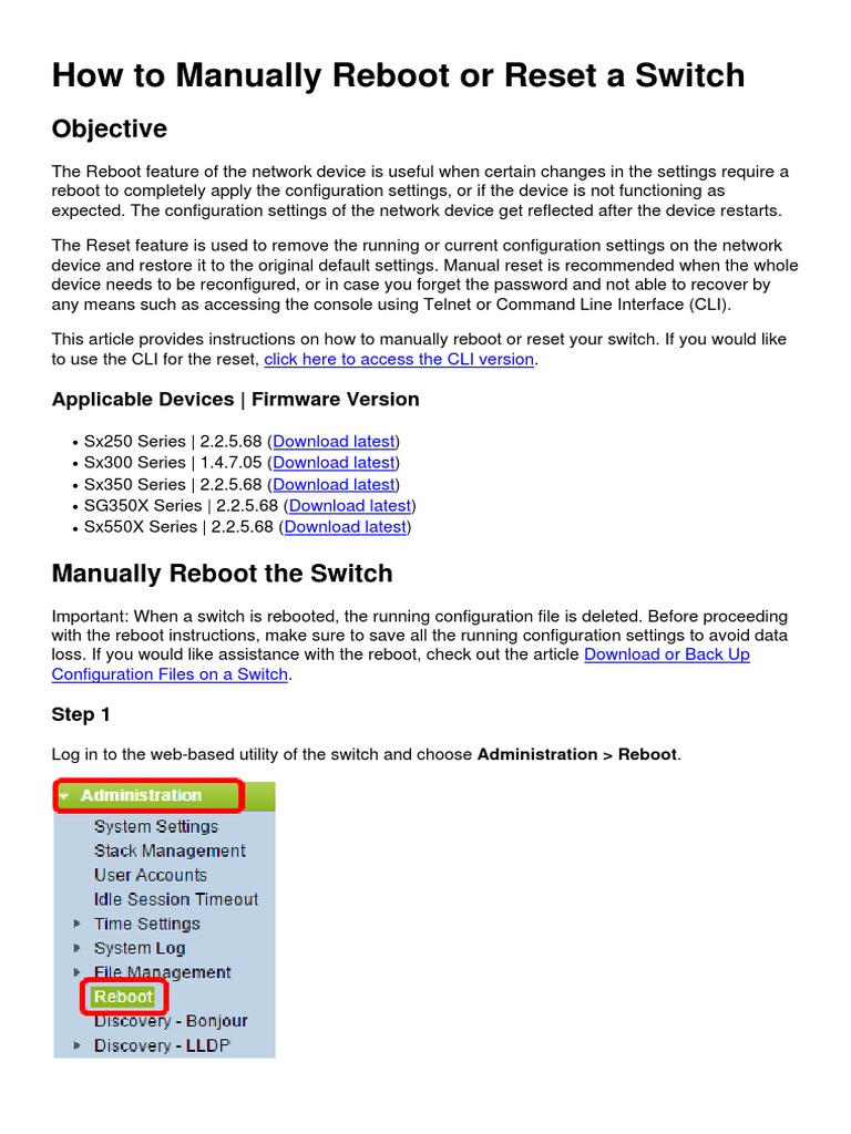 How To Manually Reboot or Reset A Switch: Objective | PDF | Booting | Command Line Interface