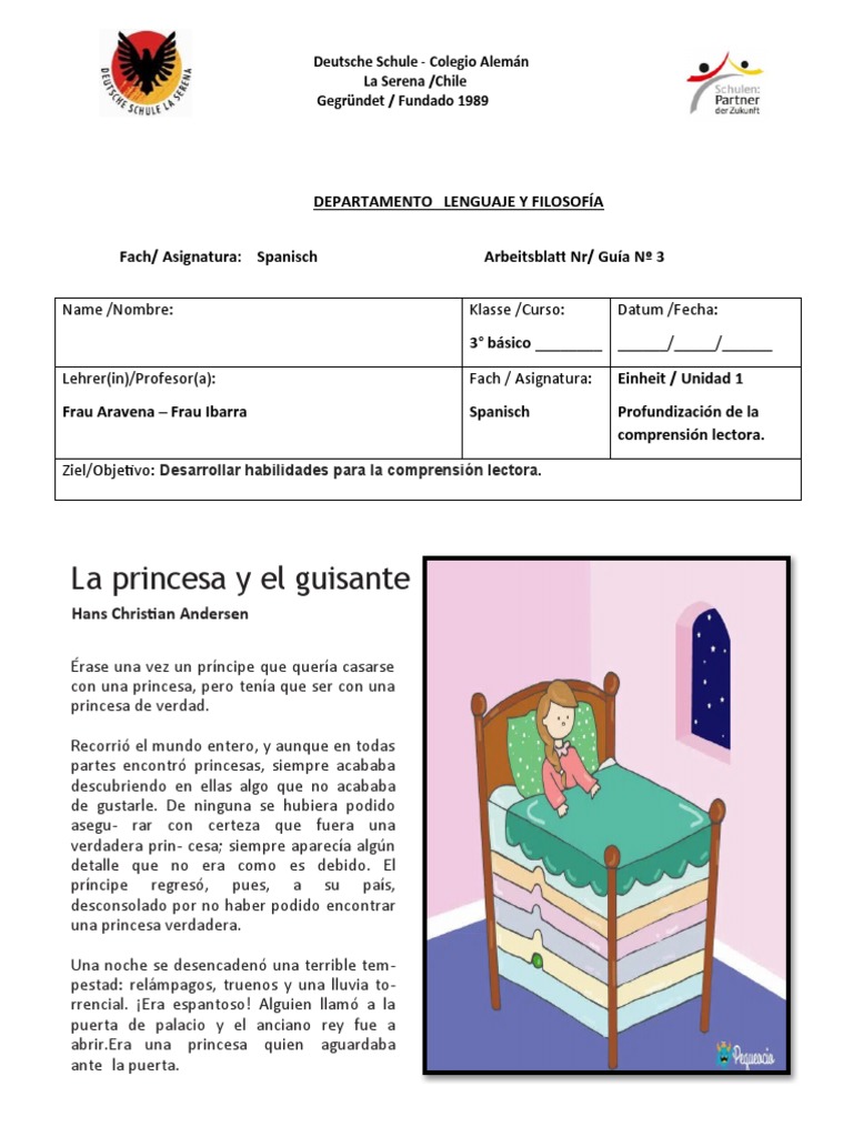 La Princesa y El Guisante Comprensión Lectora | PDF