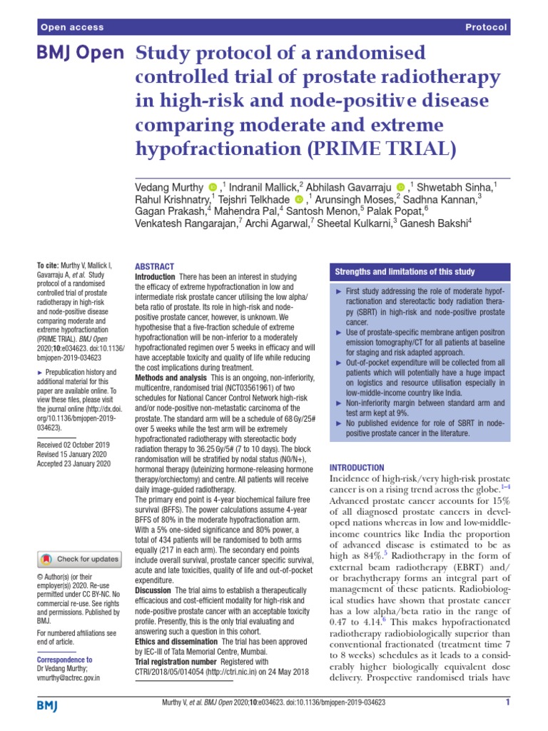 Study Protocol of A Randomised Controlled Trial of Prostate ...