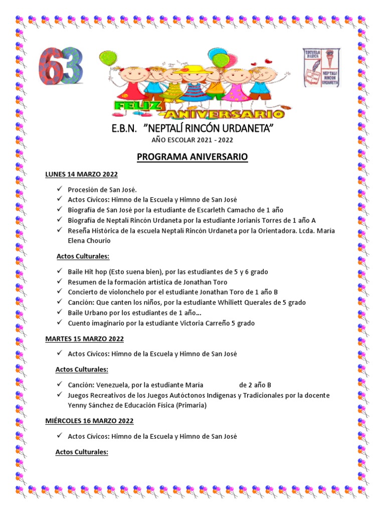 Ejemplos De Programas De Aniversario Aniversario De La Promulgación