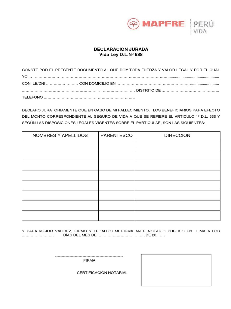 Declaración Jurada - Mapfre | PDF