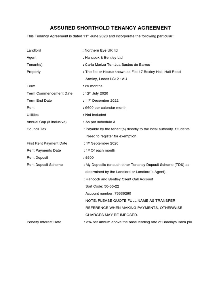 Assured Shorthold Tenancy Agreement | PDF
