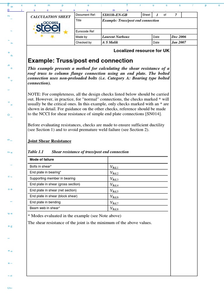 Truss Post End Connection | PDF | Truss | Screw