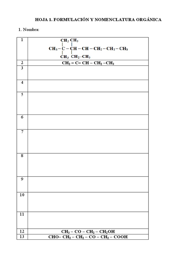 Ejercicios Formulación Orgánica 1 | PDF