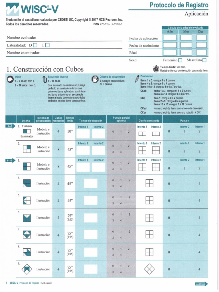 Protocolo Wisc V Completo | PDF