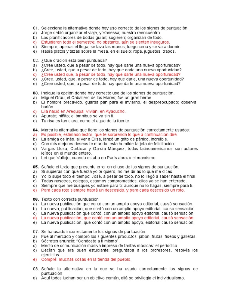 Ejercicios de Puntuación Correcta | PDF
