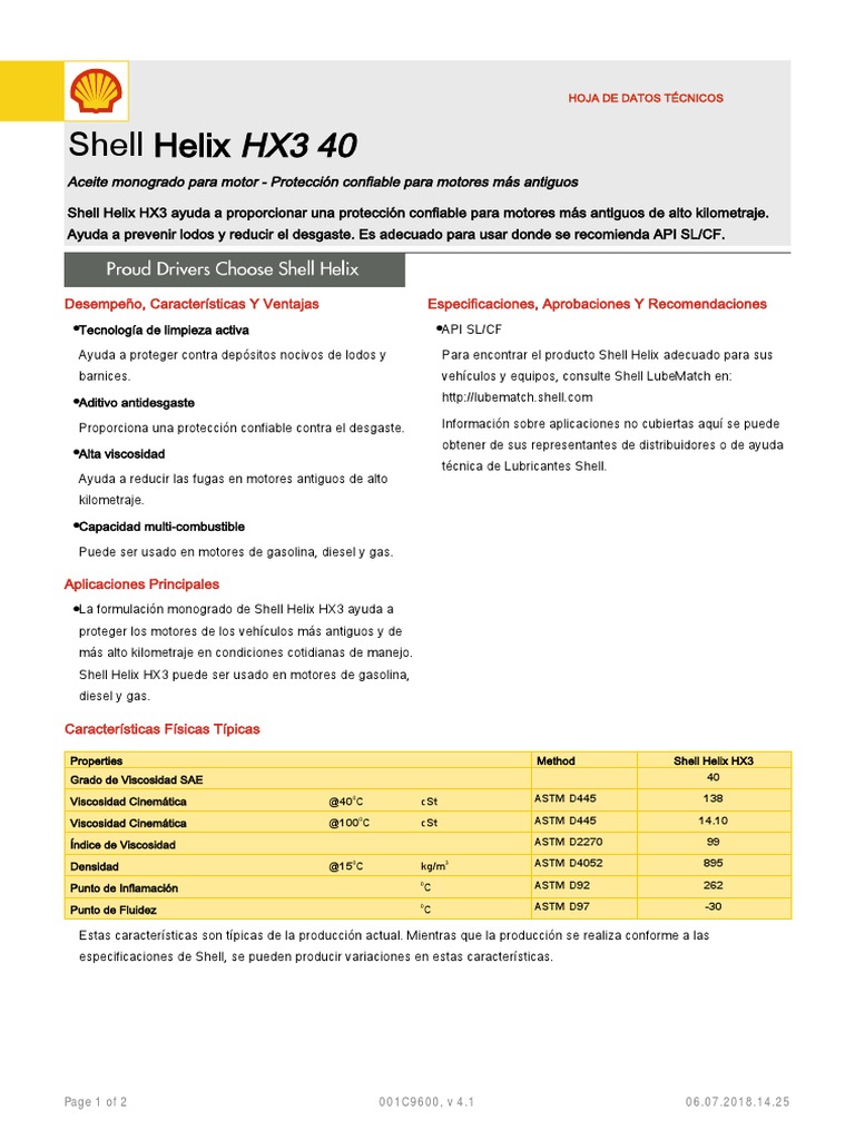 TDS Shell Helix HX3 40 | PDF