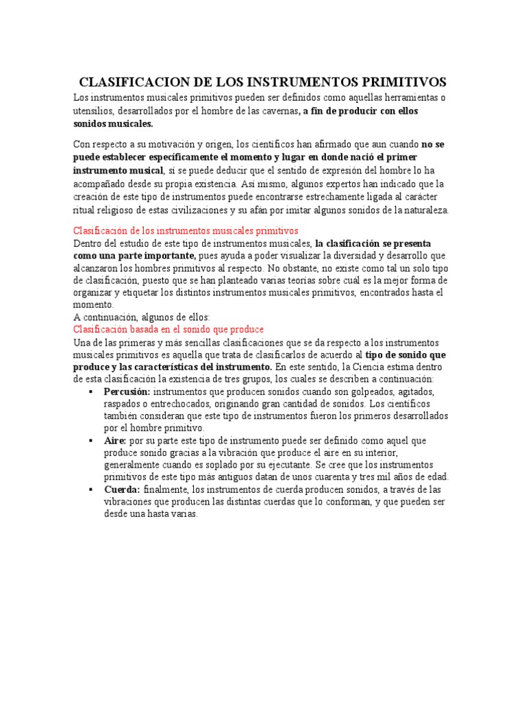 Clasificacion de Los Instrumentos Primitivos | PDF | Instrumentos ...
