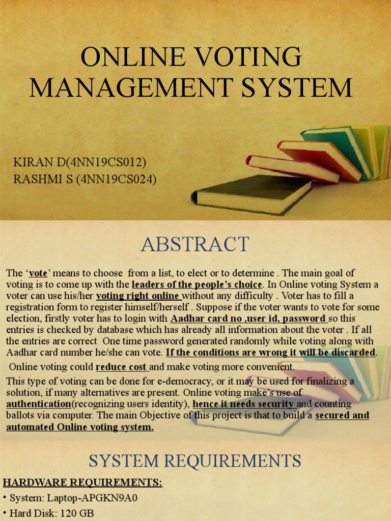 Online Voting Management System: KIRAN D (4NN19CS012) RASHMI S ...