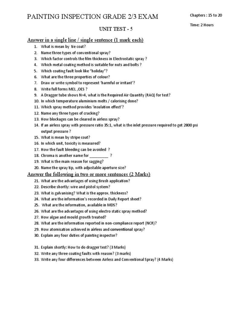 Painting Inspection Exam Questions | PDF