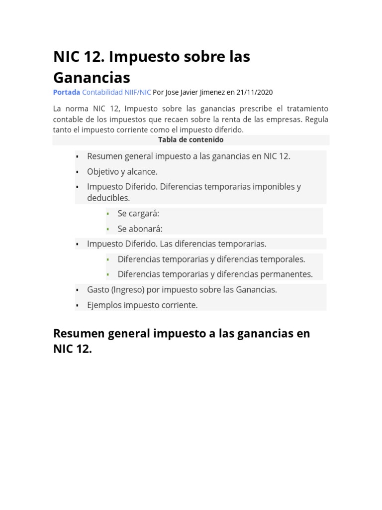 Nic 12 Impueso Sobre G | PDF | Contabilidad | Impuestos