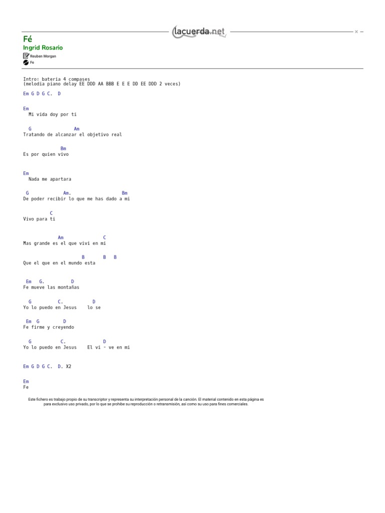 Letra y acordes de "Fe" - Ingrid Rosario | PDF