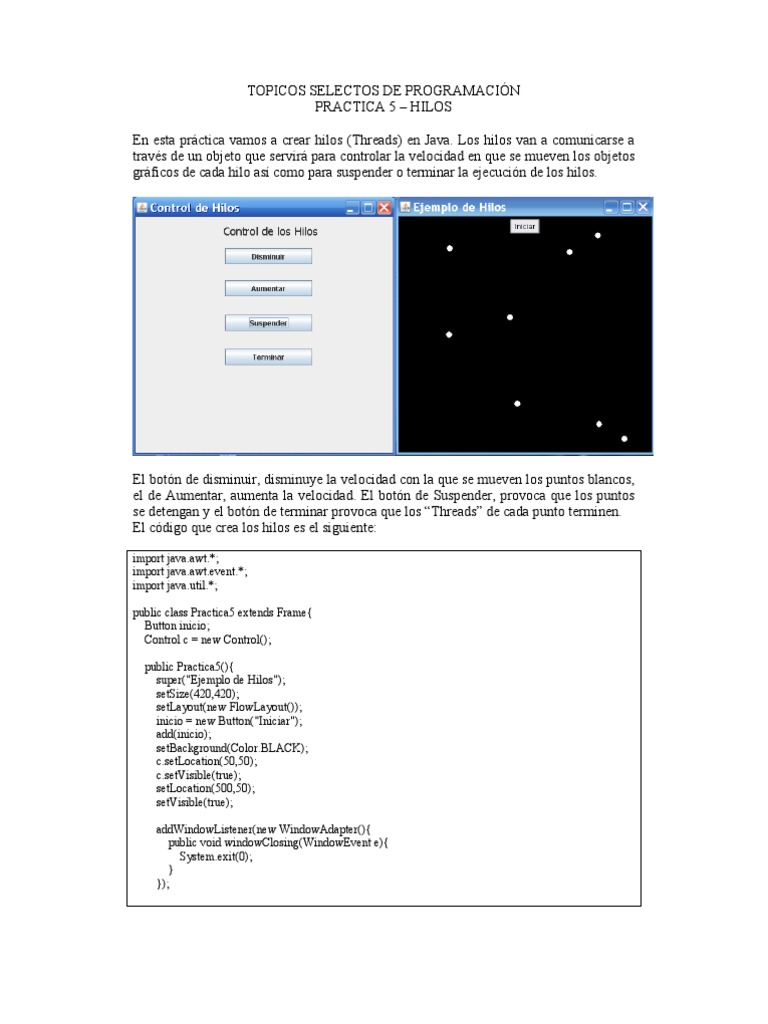 Practica5 en Java Hilos | PDF | Java (lenguaje de programación) | Hilo (Computación)